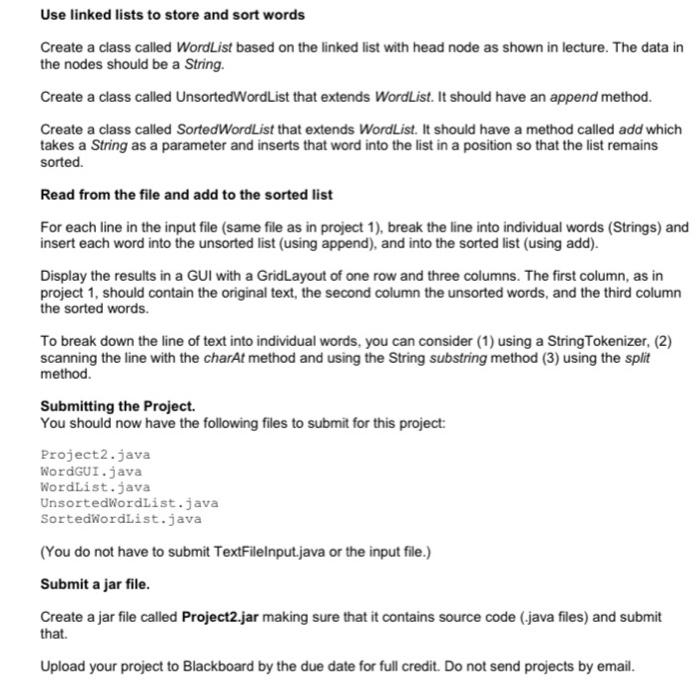 Solved Use linked lists to store and sort words Create a | Chegg.com