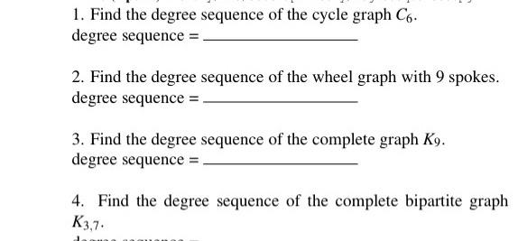 1. Find the degree sequence of the cycle graph C6. | Chegg.com