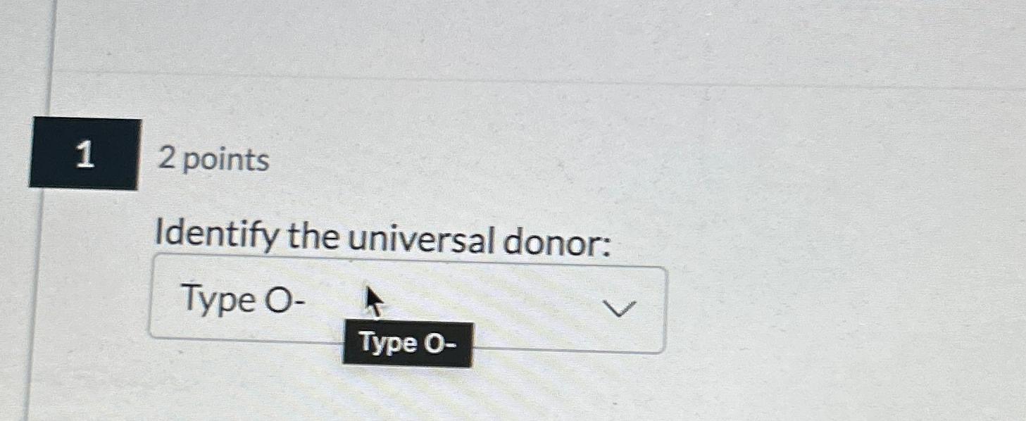 Solved 12 ﻿pointsIdentify the universal donor:Type O-Type 0- | Chegg.com