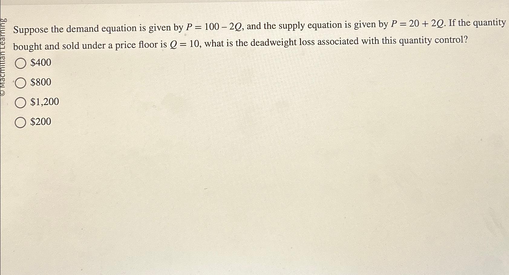 Solved Suppose the demand equation is given by P=100-2Q, | Chegg.com