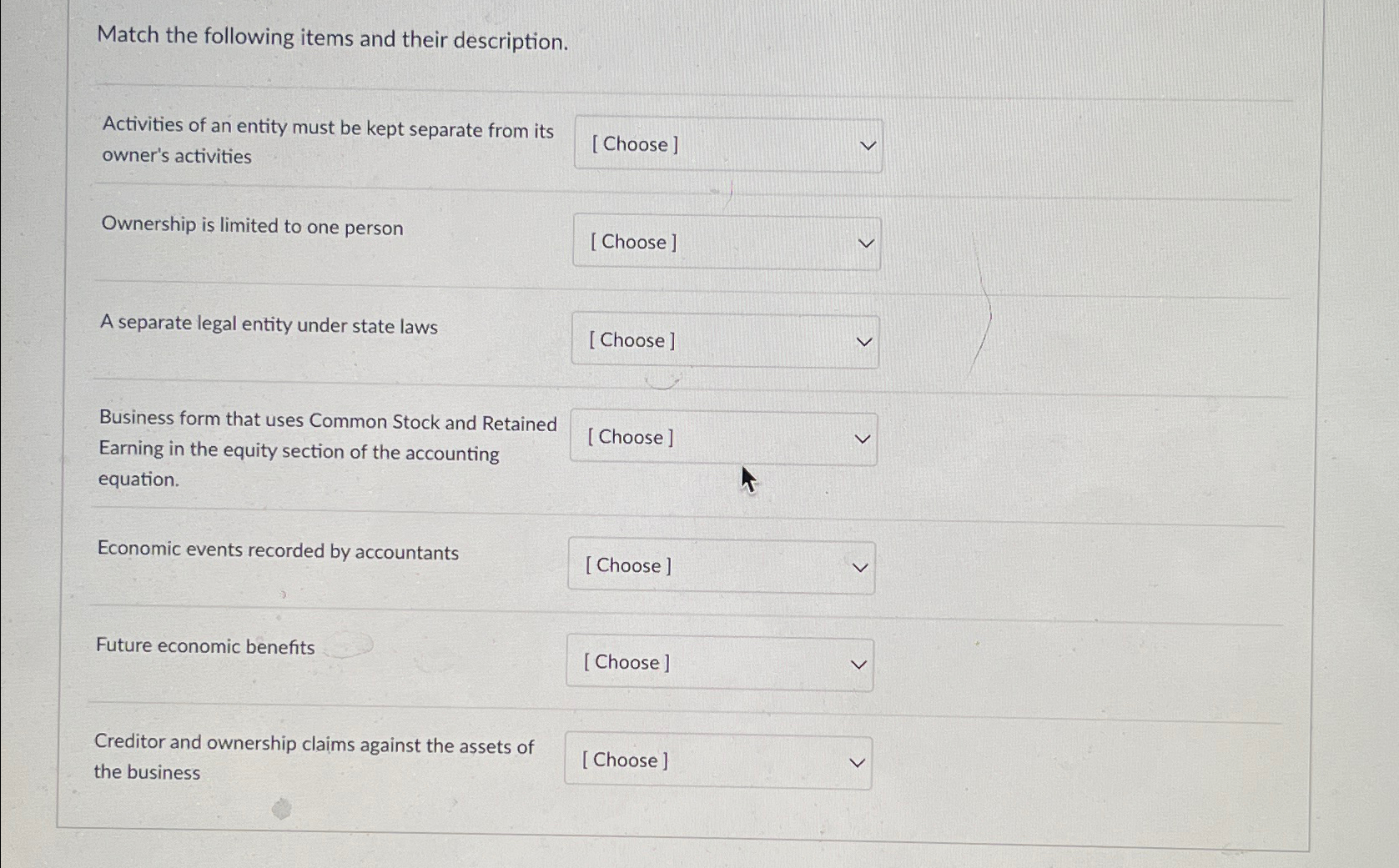 Solved Match the following items and their | Chegg.com
