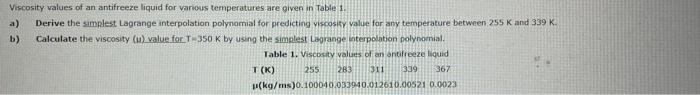 Solved Viccosity values of an antifreeze liquid for various | Chegg.com