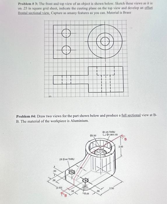 Solved Problem \# 1: Produce front and top views of the part | Chegg.com