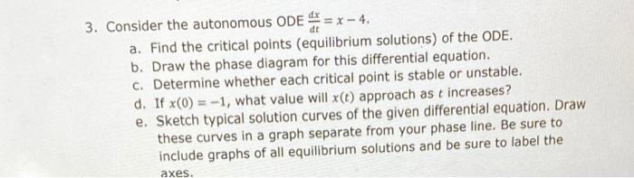 Solved 3. Consider the autonomous ODE 4x = x -4. a. Find the | Chegg.com