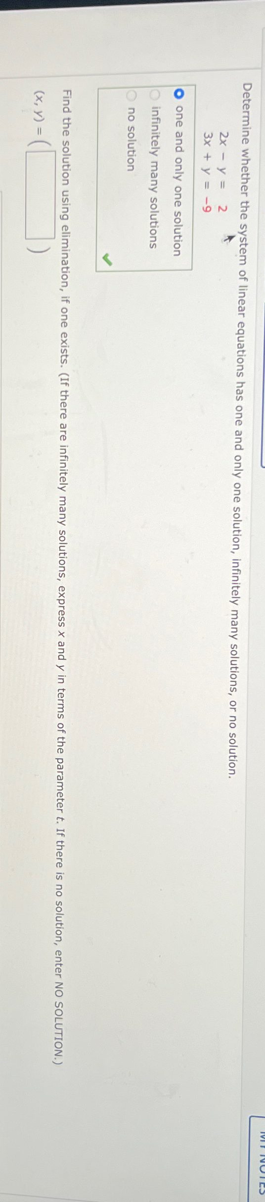 Solved Determine whether the system of linear equations has | Chegg.com