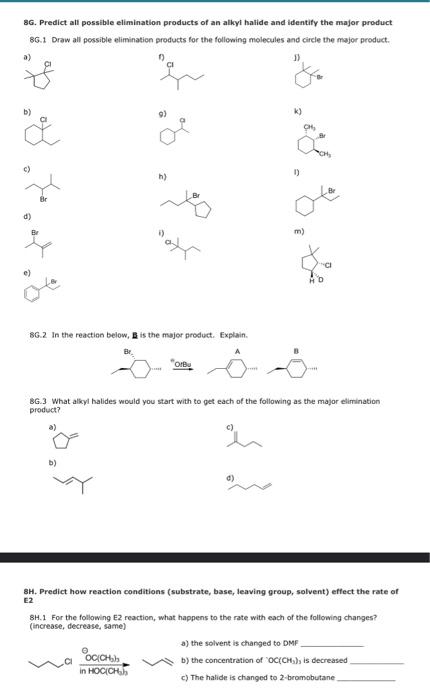 Solved 86. Predict all possible elimination products of an | Chegg.com