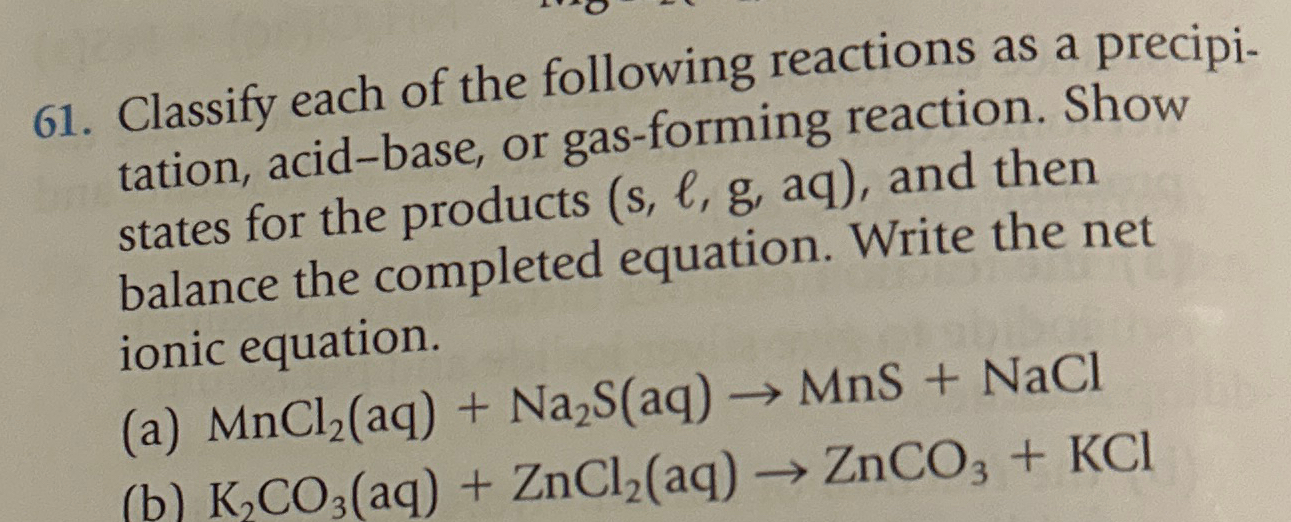 Solved Classify each of the following reactions as a | Chegg.com