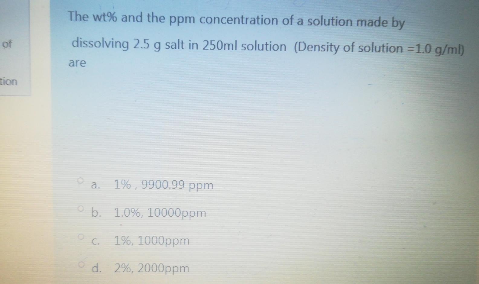 Solved The wt% and the ppm concentration of a solution made | Chegg.com