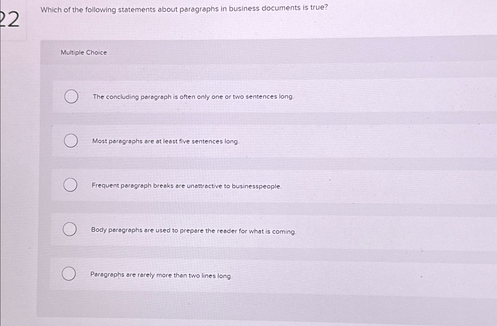 Solved Which of the following statements about paragraphs in | Chegg.com