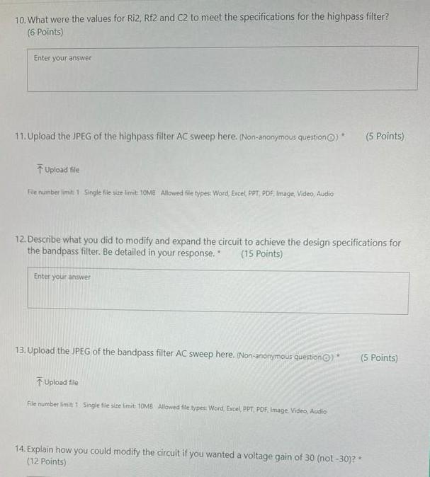 Solved 10. What were the values for Ri2, Rf2 and C2 to meet | Chegg.com