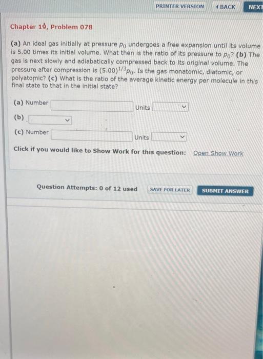 Solved PRINTER VERSION 4 BACK NEXT Chapter 19, Problem 078 | Chegg.com
