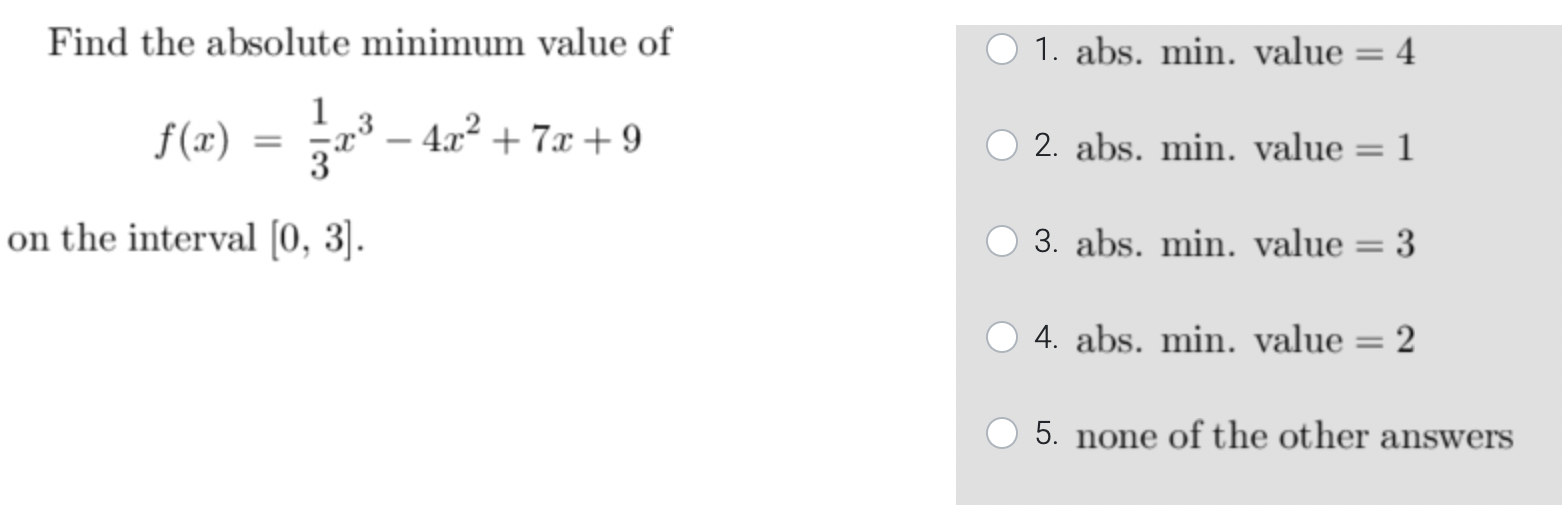 Solved Find the absolute minimum value | Chegg.com