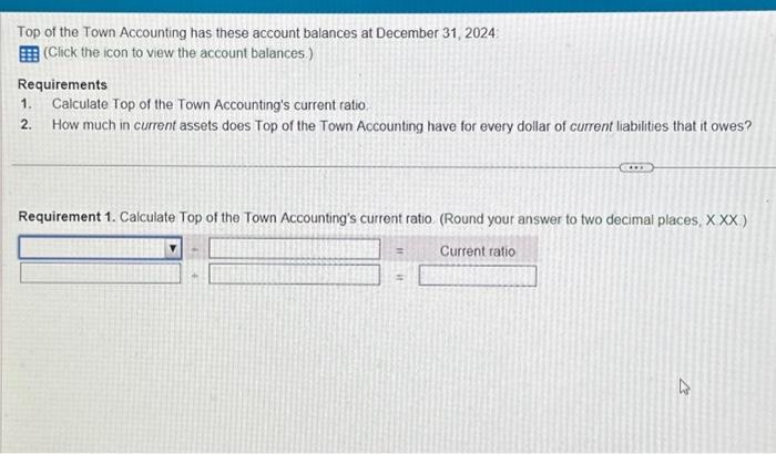 Top of the Town Accounting has these account balances | Chegg.com