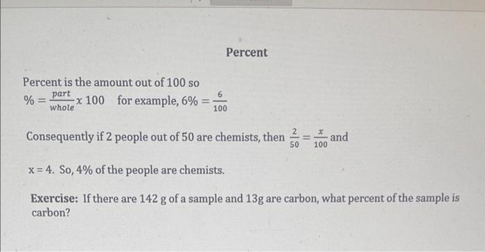 Solved Percent Percent is the amount out of 100 so part 6 % | Chegg.com