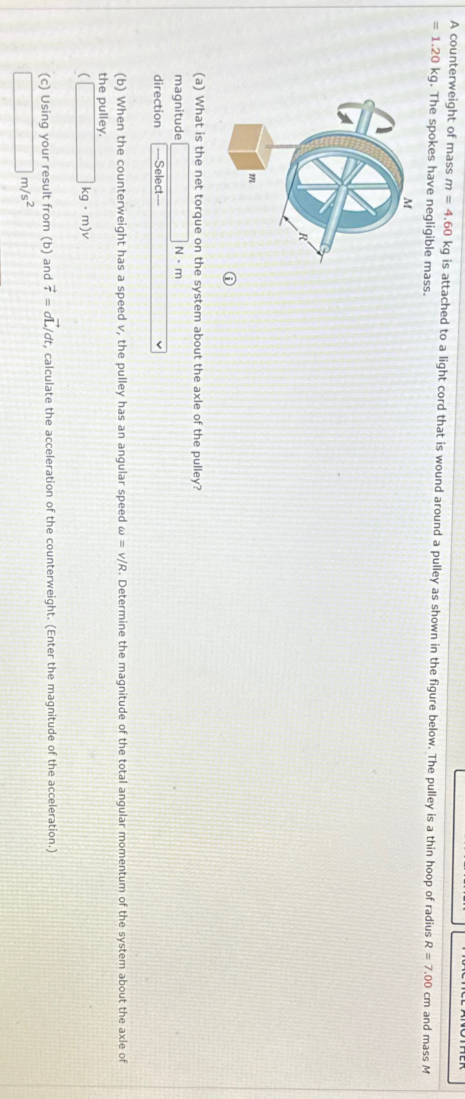 Solved A counterweight of mass m=4.60kg ﻿is attached to a | Chegg.com