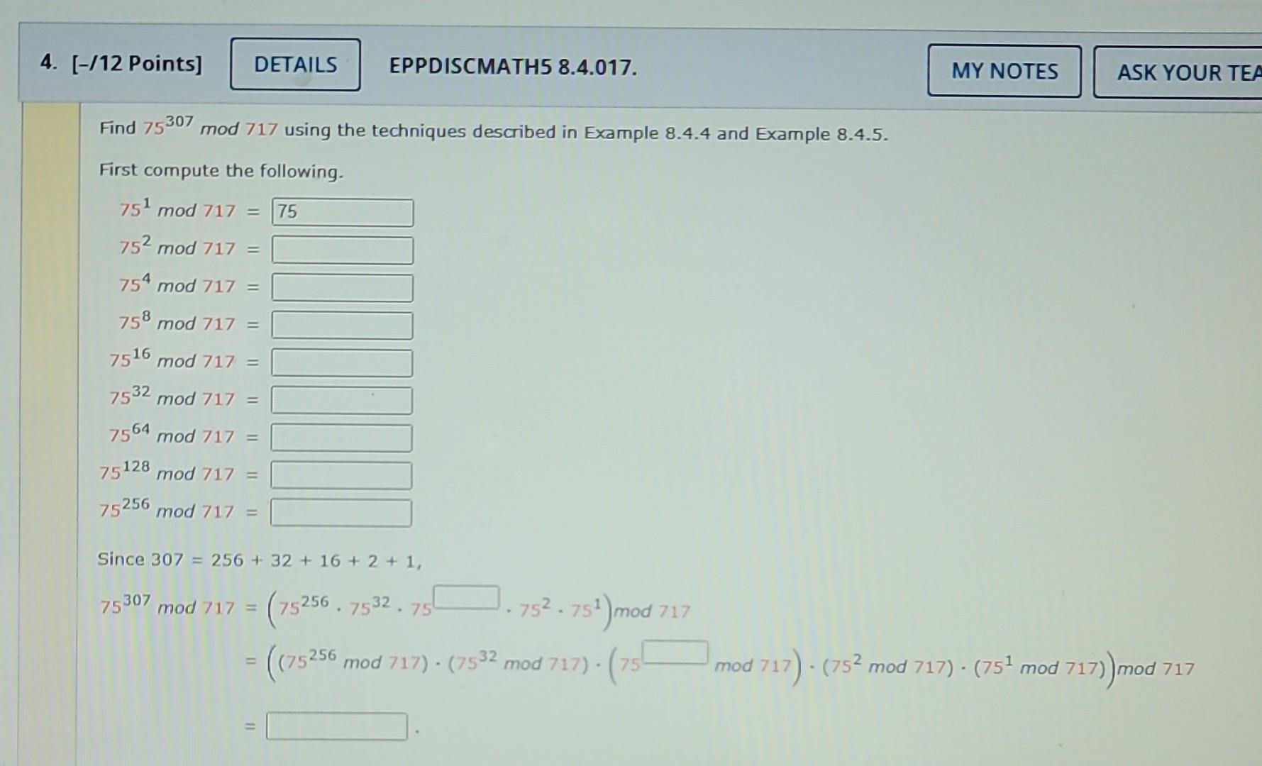 Solved Find 75307mod717 using the techniques described in | Chegg.com