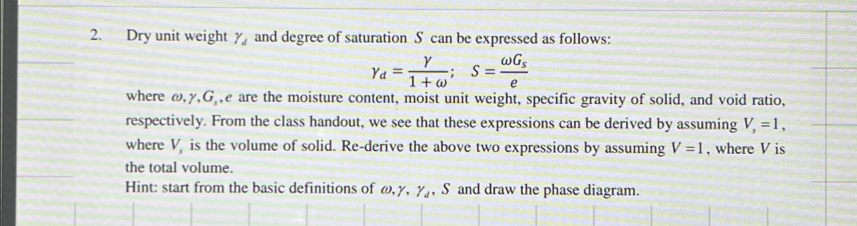 Solved Dry unit weight γd ﻿and degree of saturation S ﻿can | Chegg.com