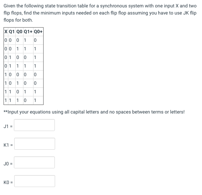 Solved Given the following state transition table for a | Chegg.com