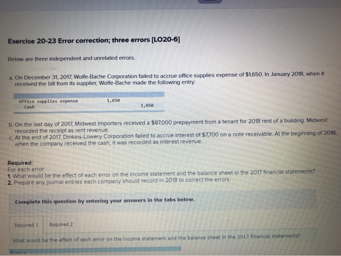 Solved Exercise 20-23 Error correction; three errors | Chegg.com