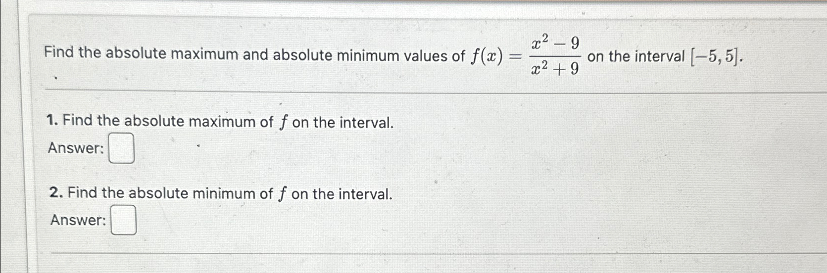 Solved Find the absolute maximum and absolute minimum values | Chegg.com