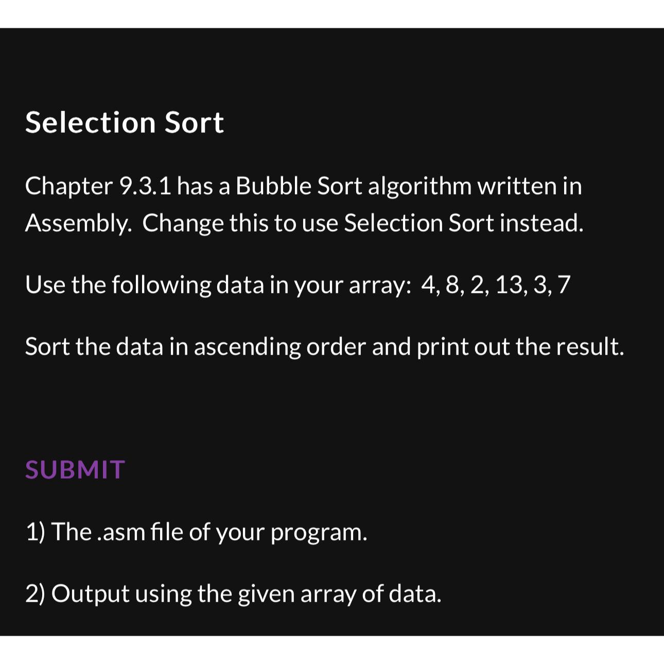 Solved Selection SortChapter 9.3.1 ﻿has a Bubble Sort | Chegg.com