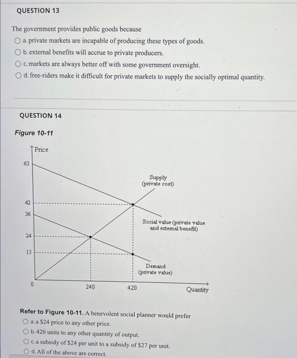 Solved The government provides public goods because a. | Chegg.com