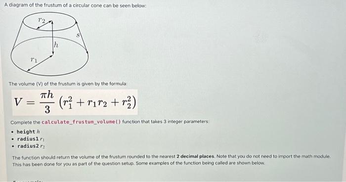 A diagram of the frustum of a circular cone can be | Chegg.com