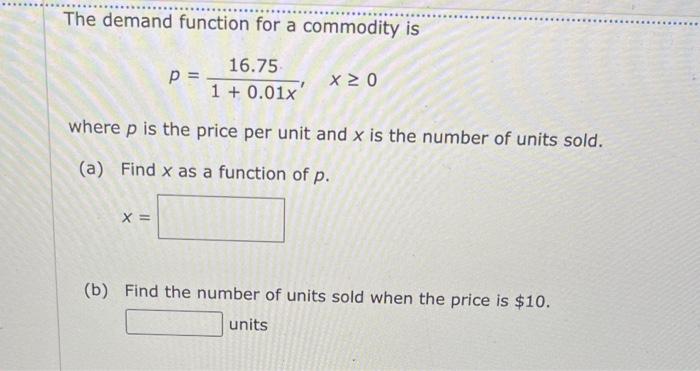 Solved The demand function for a commodity is | Chegg.com