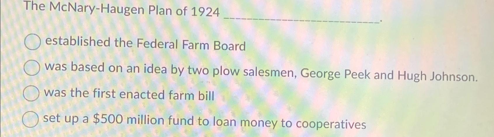 Solved The McNary-Haugen Plan of 1924established the Federal | Chegg.com