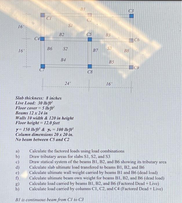 16' 16' C4 CI EA LSPOUE B6 B2 Slab thickness: 8 | Chegg.com