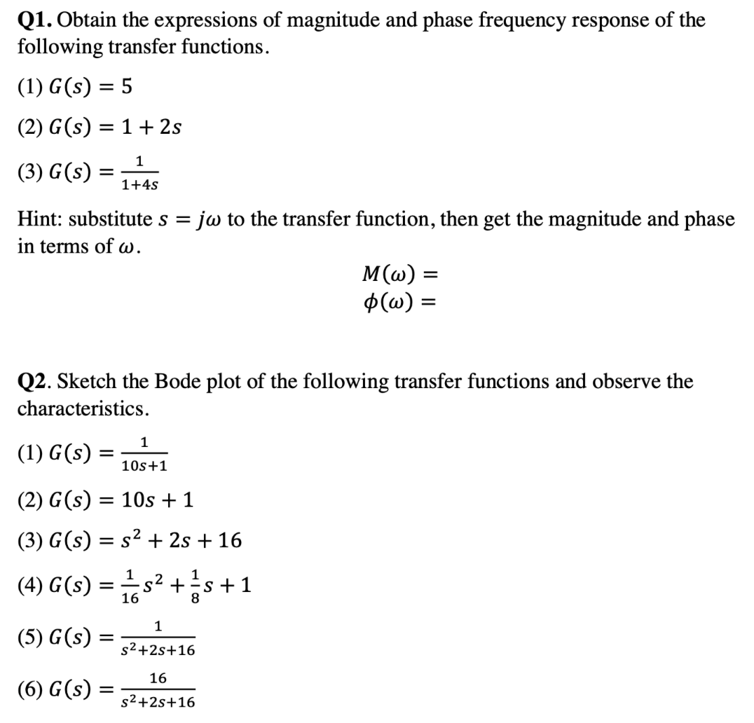 Solved Q1. ﻿Obtain the expressions of magnitude and phase | Chegg.com