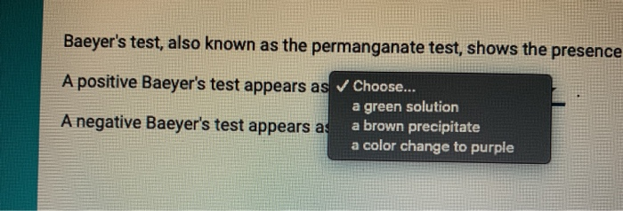 Solved baeyers test, also known as the permanganate test, | Chegg.com