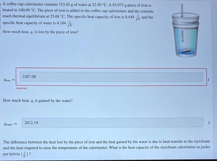 Solved A coffee cup calorimeter contains 153.65 g of water | Chegg.com