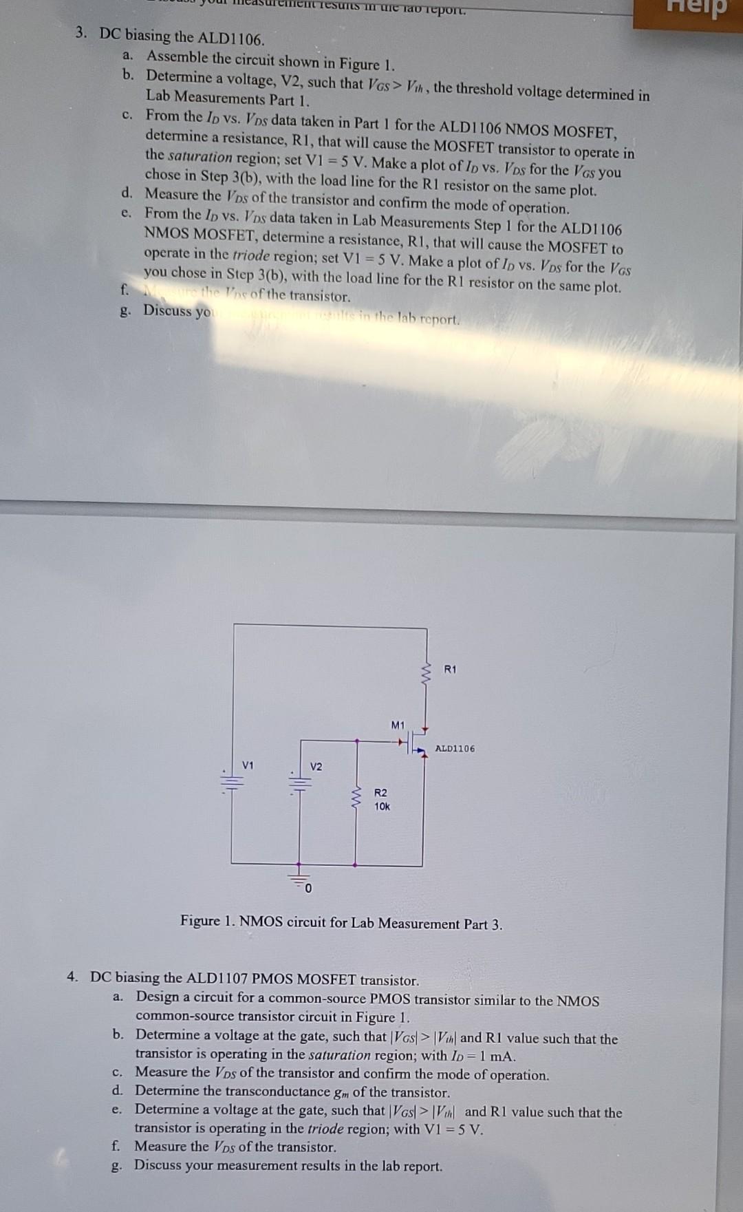 Solved 3. DC biasing the ALD1106. a. Assemble the circuit | Chegg.com