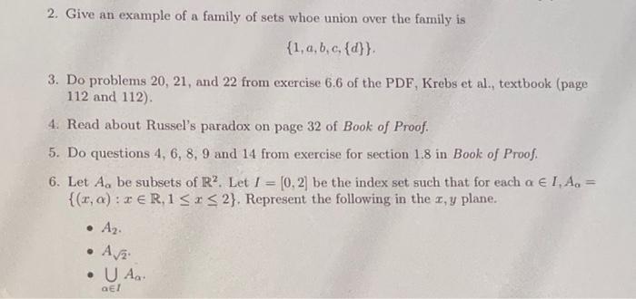 2. Give an example of a family of sets whoe union | Chegg.com