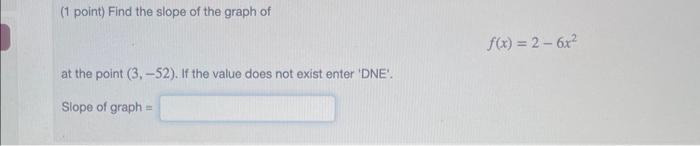 Solved (1 point) Find the slope of the graph of f(x)=2−6x2 | Chegg.com