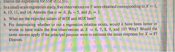 Solved In a small-scale regression study, five observations | Chegg.com