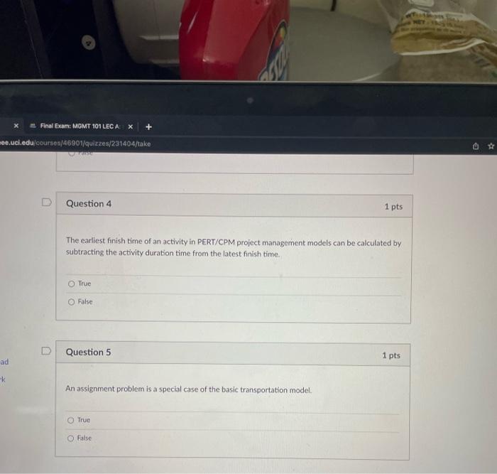 Solved The earliest finish time of an activity in PERT/CPM | Chegg.com