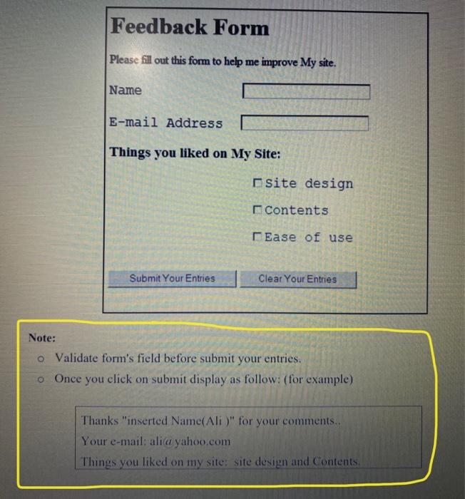 Solved Feedback Form - Notepad File Edit Format View Help | Chegg.com