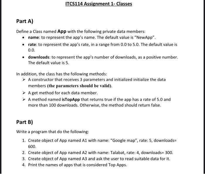 Solved ITCS114 Assignment 1- Classes Part A) Define a Class | Chegg.com