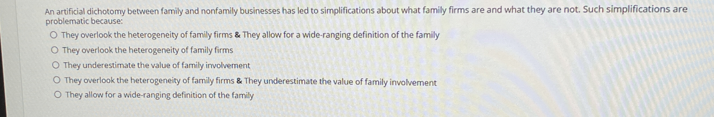Solved An artificial dichotomy between family and nonfamily | Chegg.com