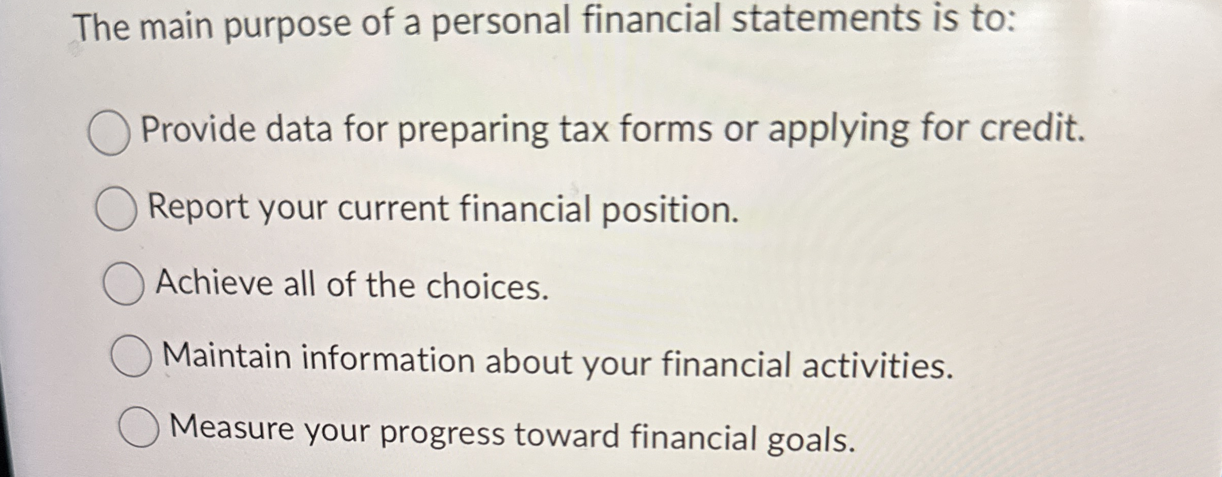 Solved The main purpose of a personal financial statements | Chegg.com