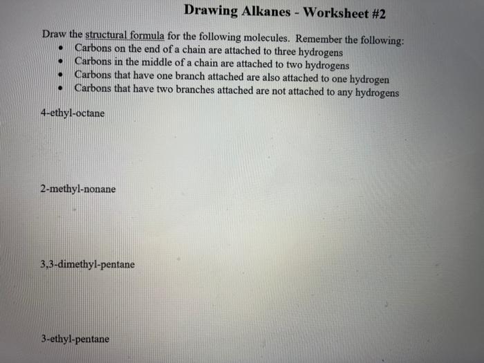 Solved Drawing Alkanes - Worksheet #2 . Draw the structural | Chegg.com