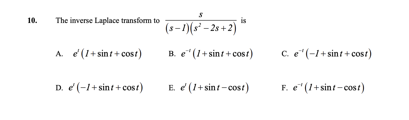 Solved The inverse Laplace transform | Chegg.com