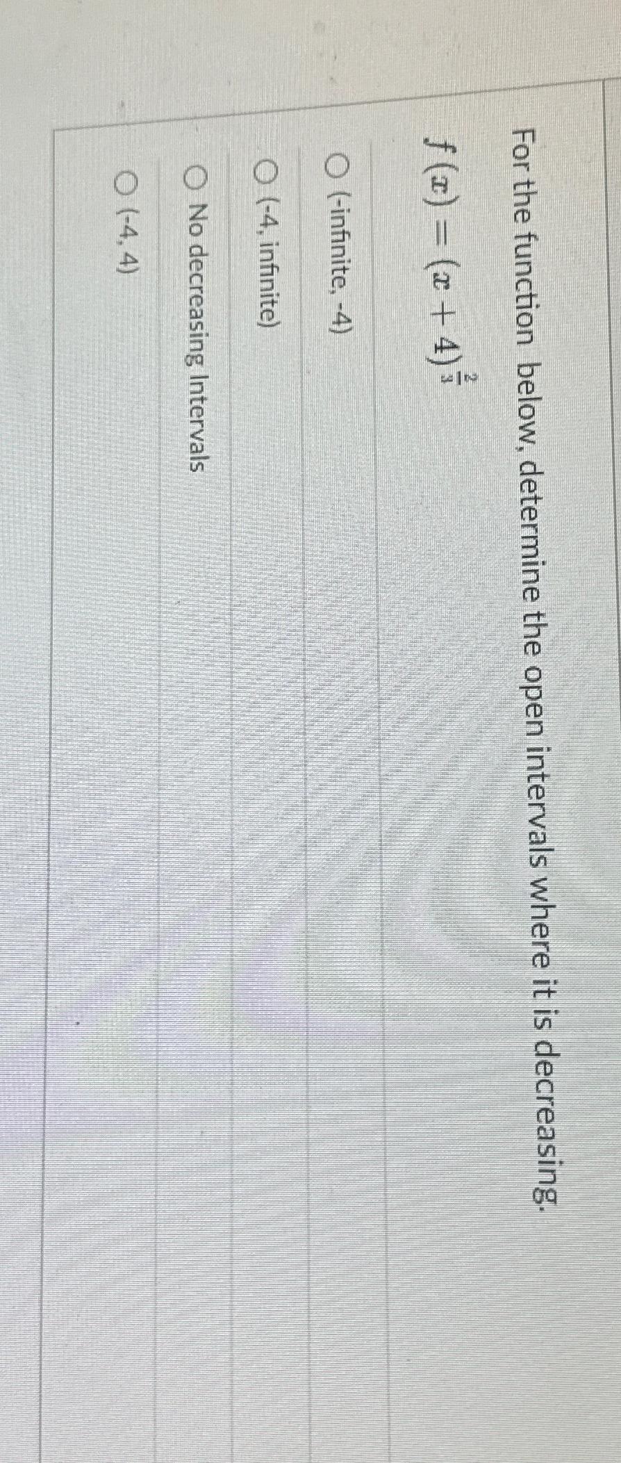Solved For the function below, determine the open intervals | Chegg.com