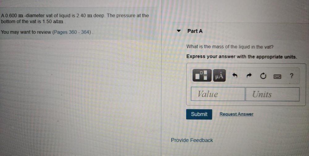 Solved A 0.600 m-diameter vat of liquid is 2.40 m deep. The | Chegg.com