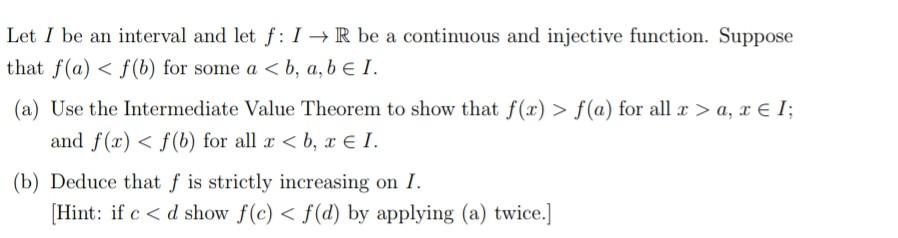Solved Let I be an interval and let f:I→R be a continuous | Chegg.com