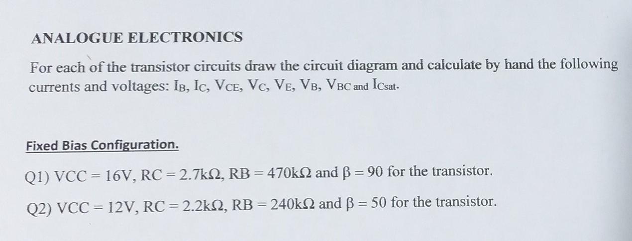 Solved ANALOGUE ELECTRONICS For each of the transistor | Chegg.com