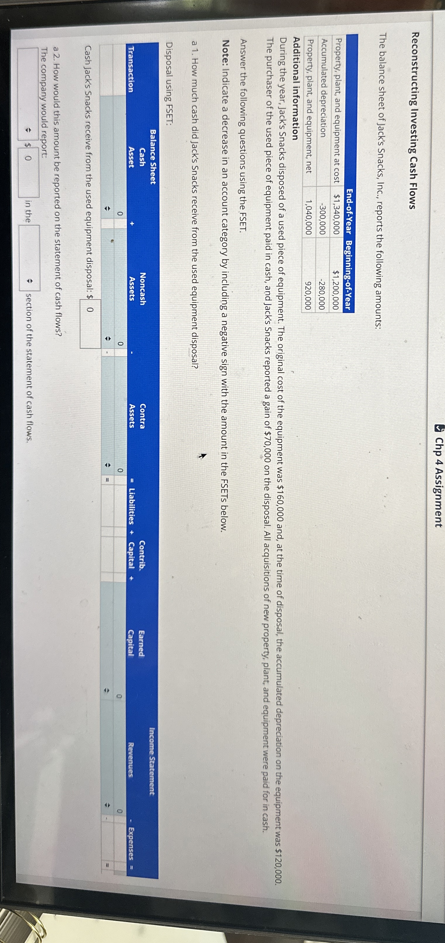 Solved Reconstructing Investing Cash FlowsThe balance sheet | Chegg.com