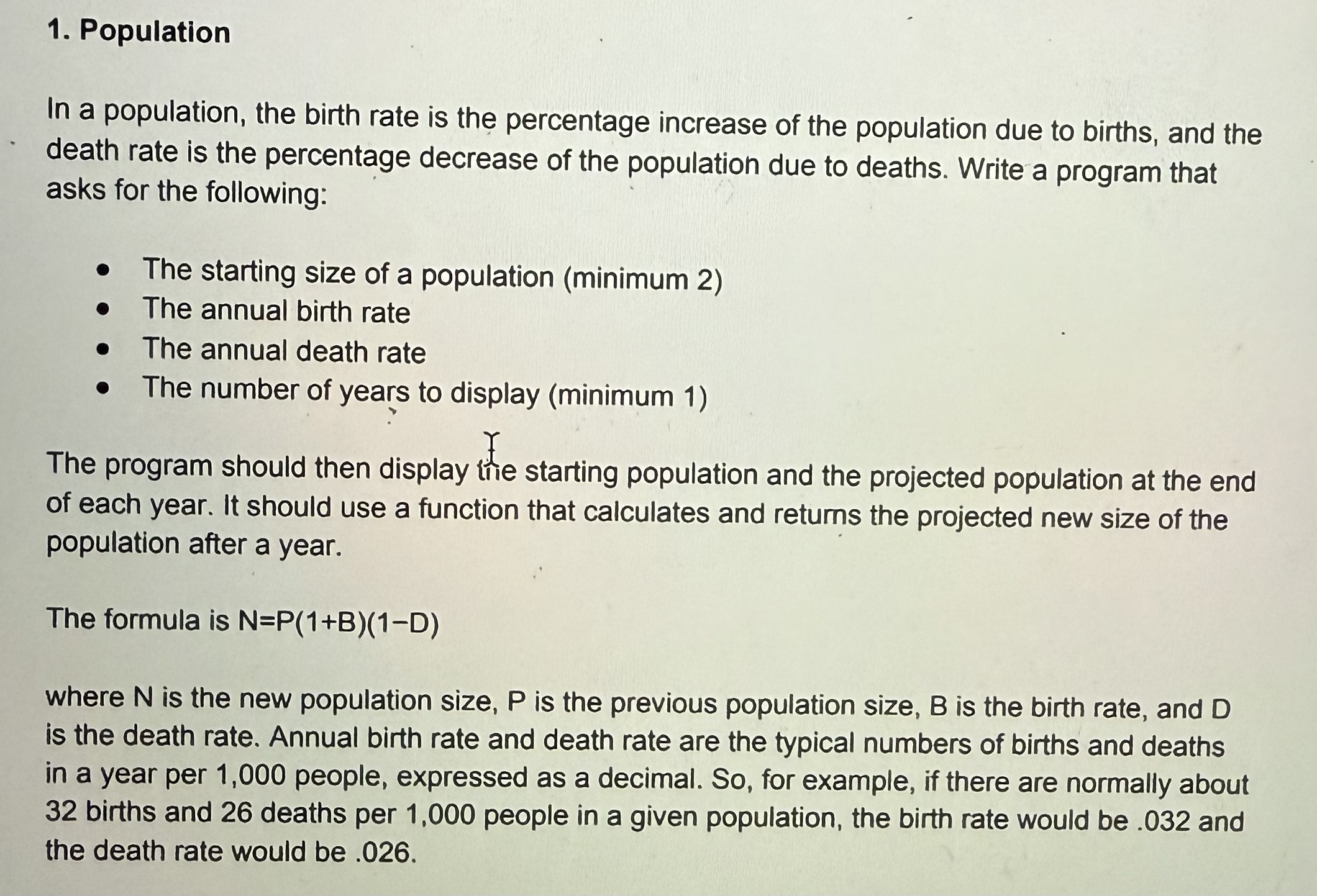 Solved PopulationIn a population, the birth rate is the | Chegg.com